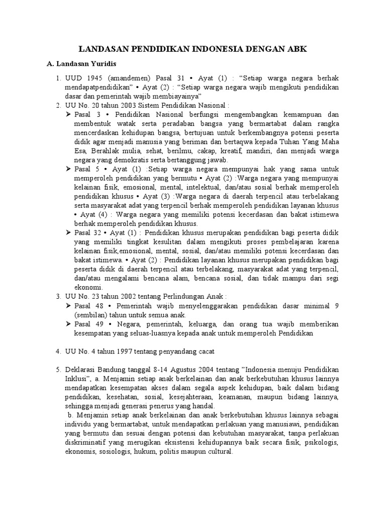 Landasan Pendidikan Indonesia Dengan Abk | PDF