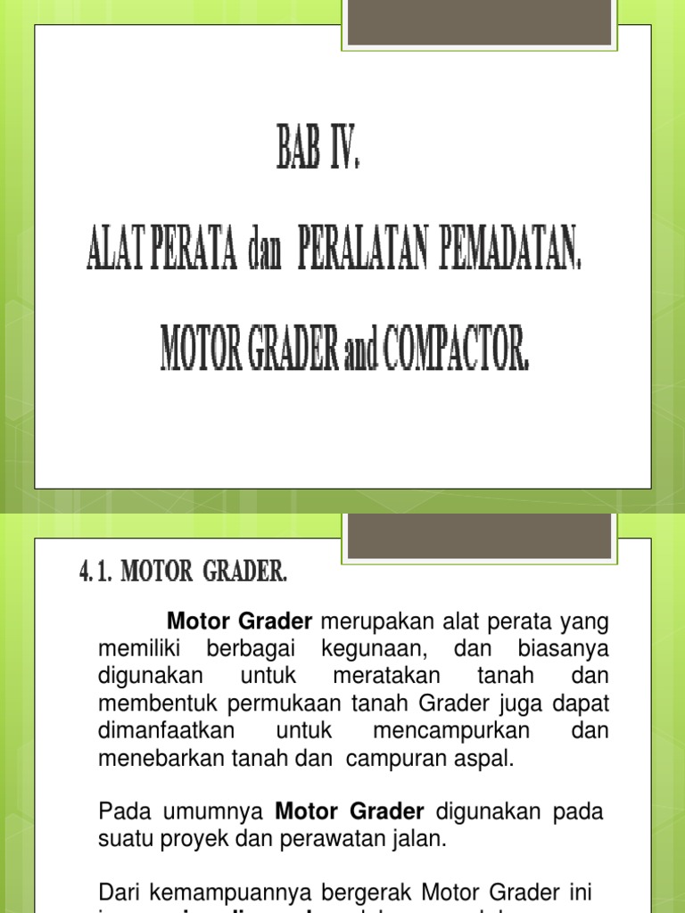 BAB - IV .Alat Perata Dan Alat Pemadat, Motor Grader Dan Compactor PDF ...