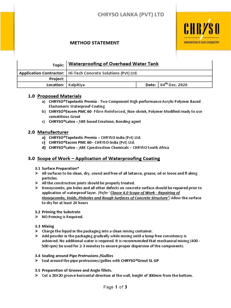MS - CHRYSO Tapelastic Premia (Kalpitiya) | PDF | Concrete | Mortar ...