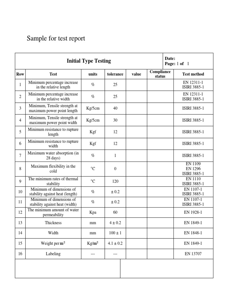 Sample For Test Report: Initial Type Testing | PDF | Fracture ...