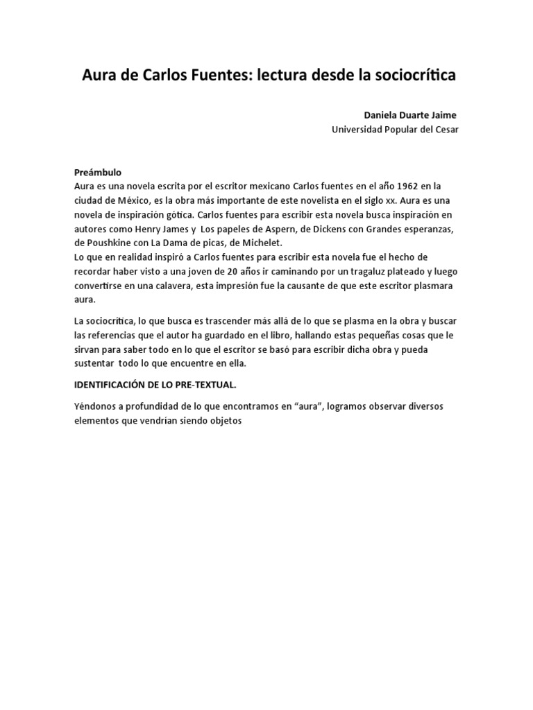 Aura De Carlos Fuentes Pdf