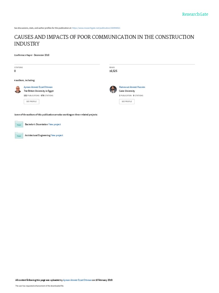 Causes and Impacts of Poor Communication in The Construction Industry ...
