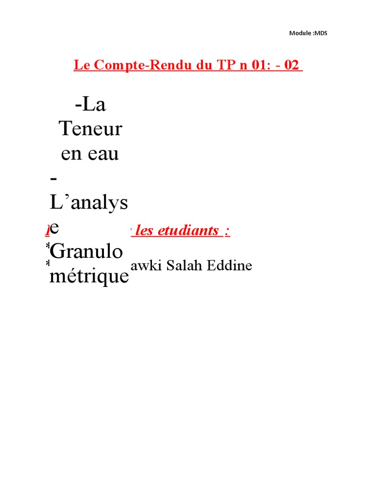 Mds TP 01 | PDF | Masse | La nature