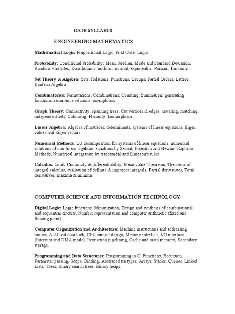 Gate Syllabus | PDF | Integral | Derivative