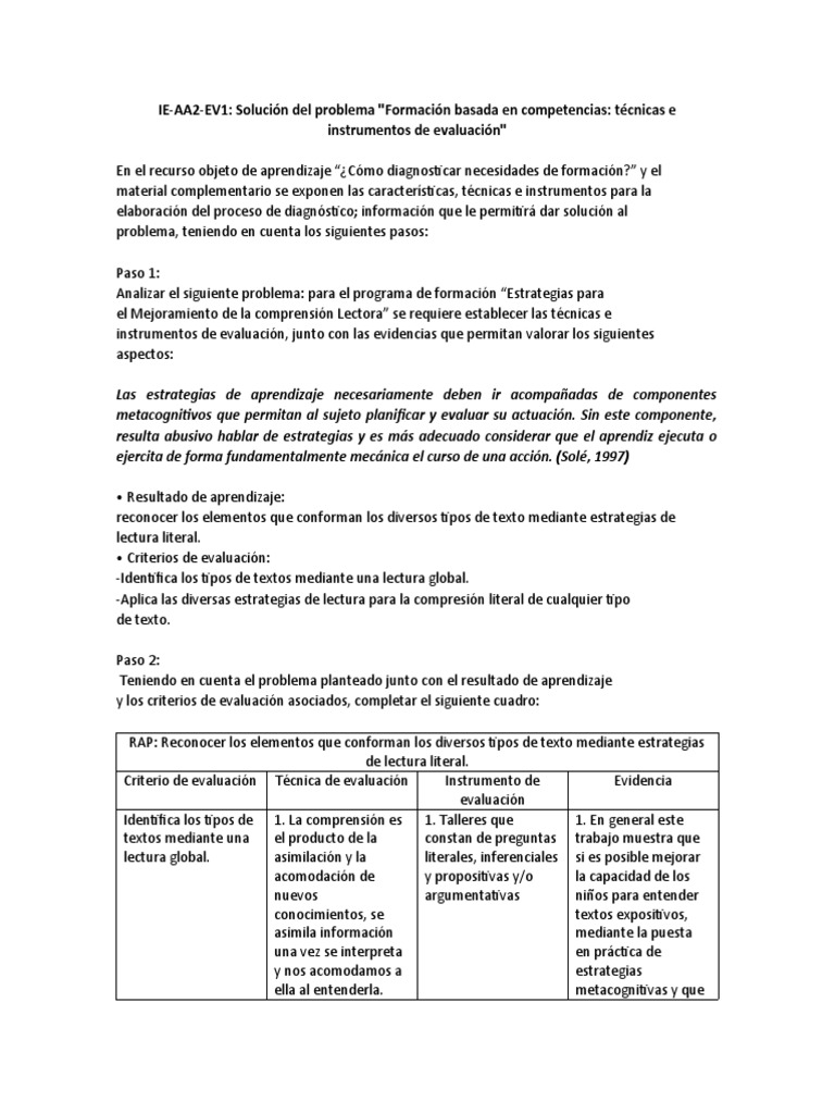 AA2 - EV1 Solución Del Problema Formación Basada en Competencias Técnicas e Instrumentos de ...