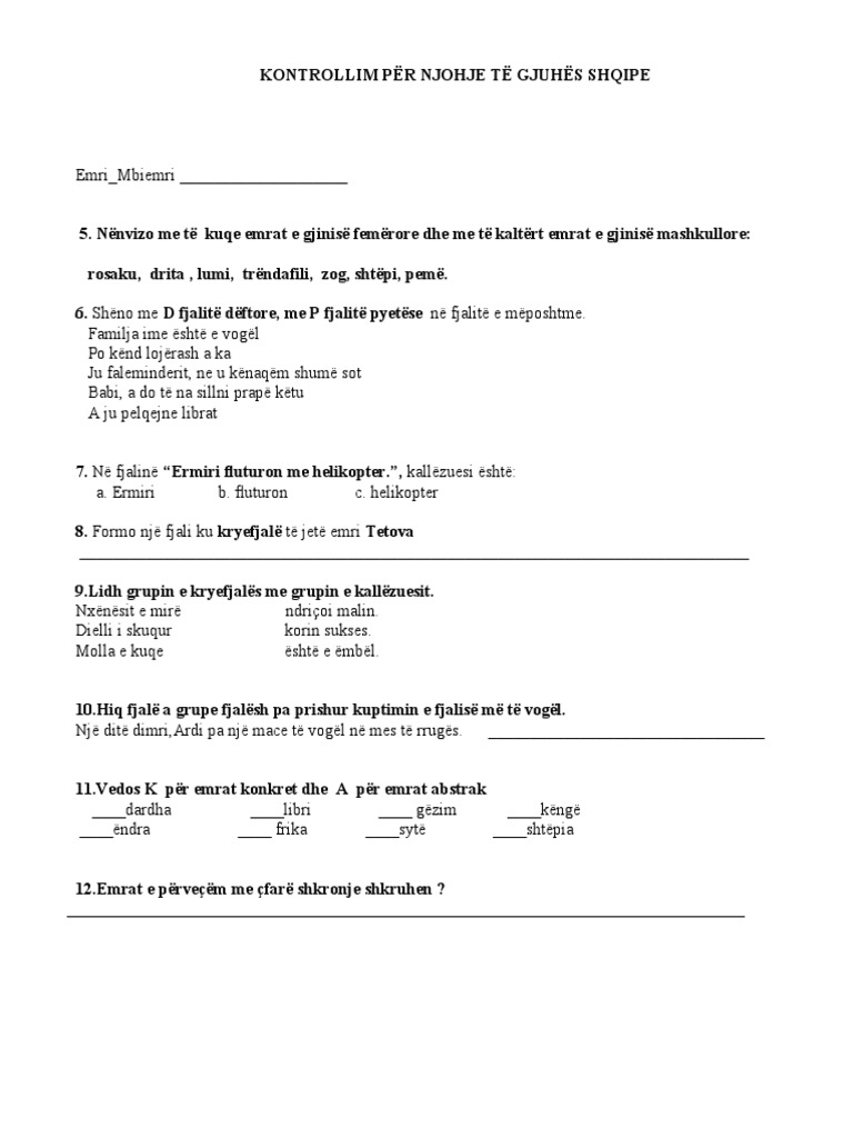 Test Për Njohje Të GJ - Shqipe | PDF