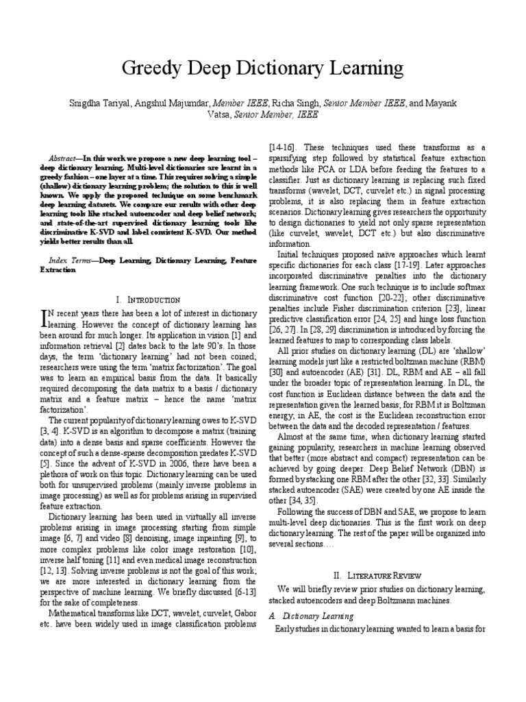 Deep Dictionary Learning - 2016 | PDF | Cybernetics | Applied Mathematics