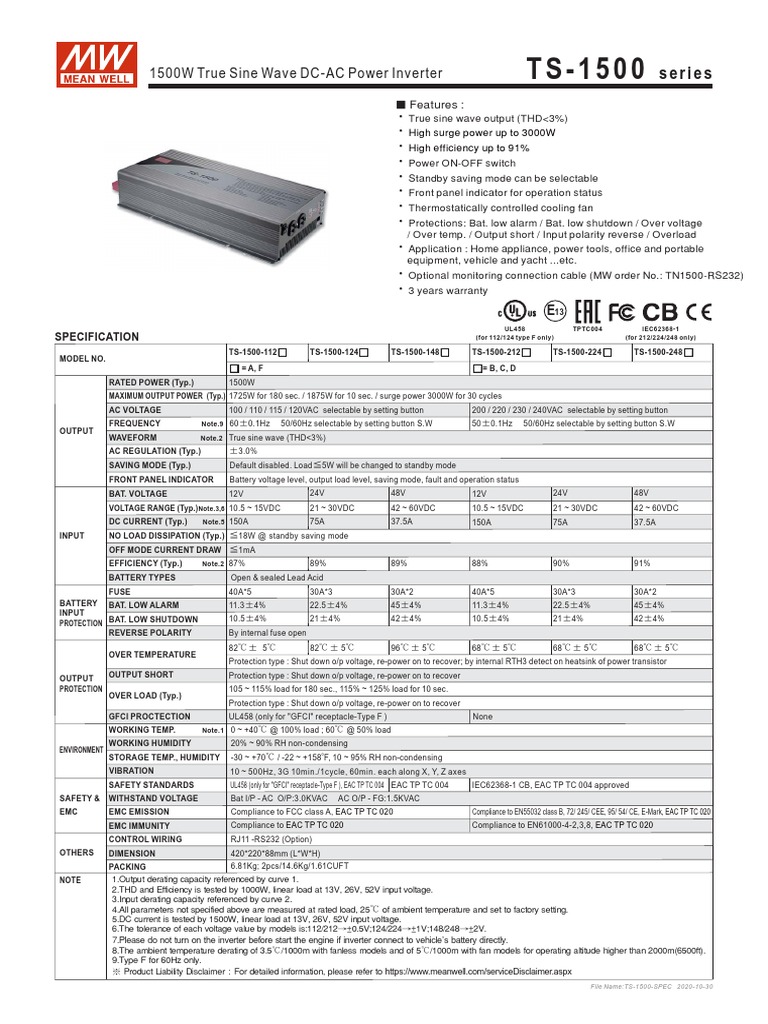 1500W True Sine Wave DC-AC Power Inverter: Series | PDF | Power ...