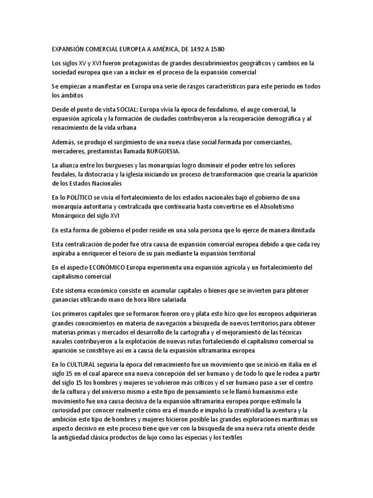 Expansión Comercial Europea A América | PDF | Viajes por Europa | Américas
