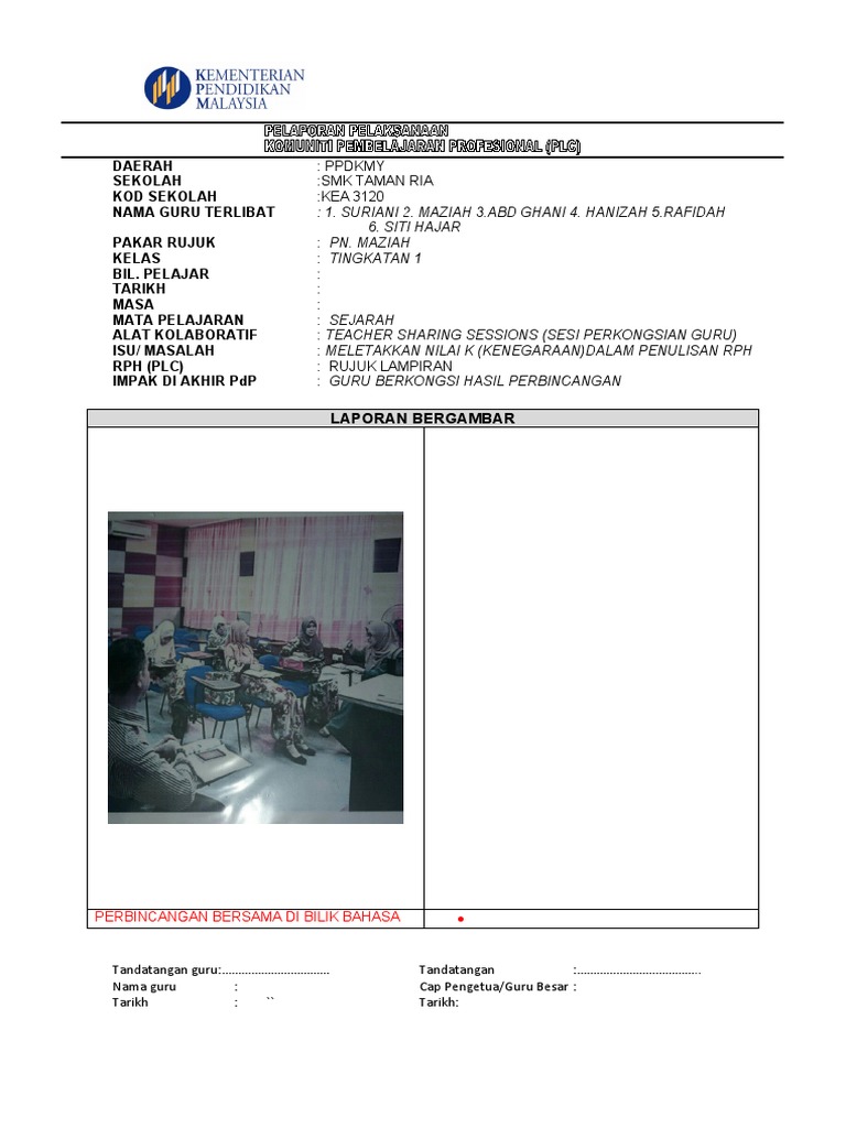 Templet Pelaporan PLC Sekolah | PDF
