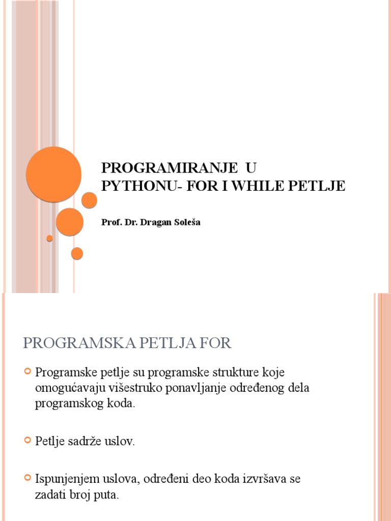 Programiranje U Pythonu-For I While Petlje | PDF