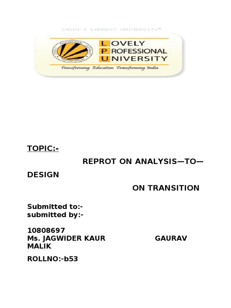 Topic:-Reprot On Analysis-To - Design On Transition | PDF ...