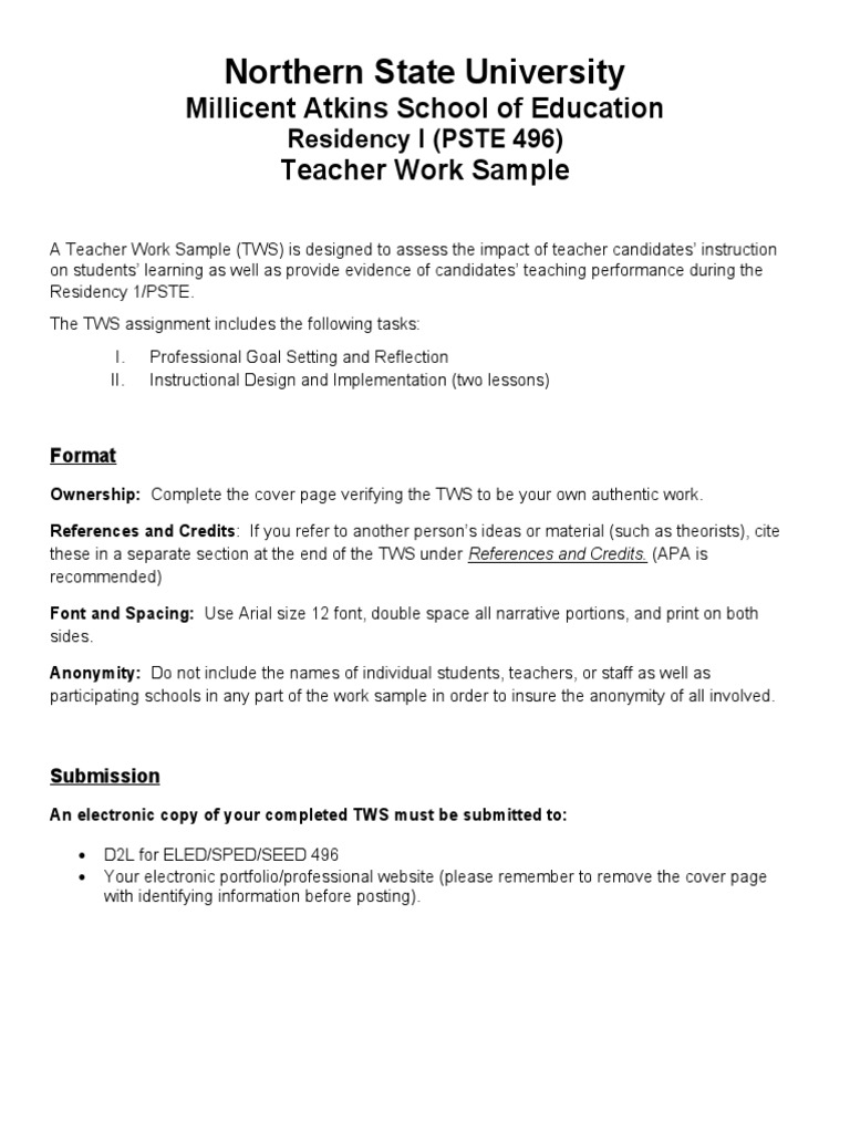 Teacher Work Sample | PDF | Educational Assessment | Goal