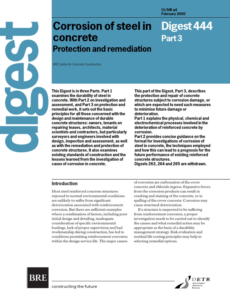 BRE - Corrosion of Steel in Concrete Digest 444 Part 3 | PDF ...