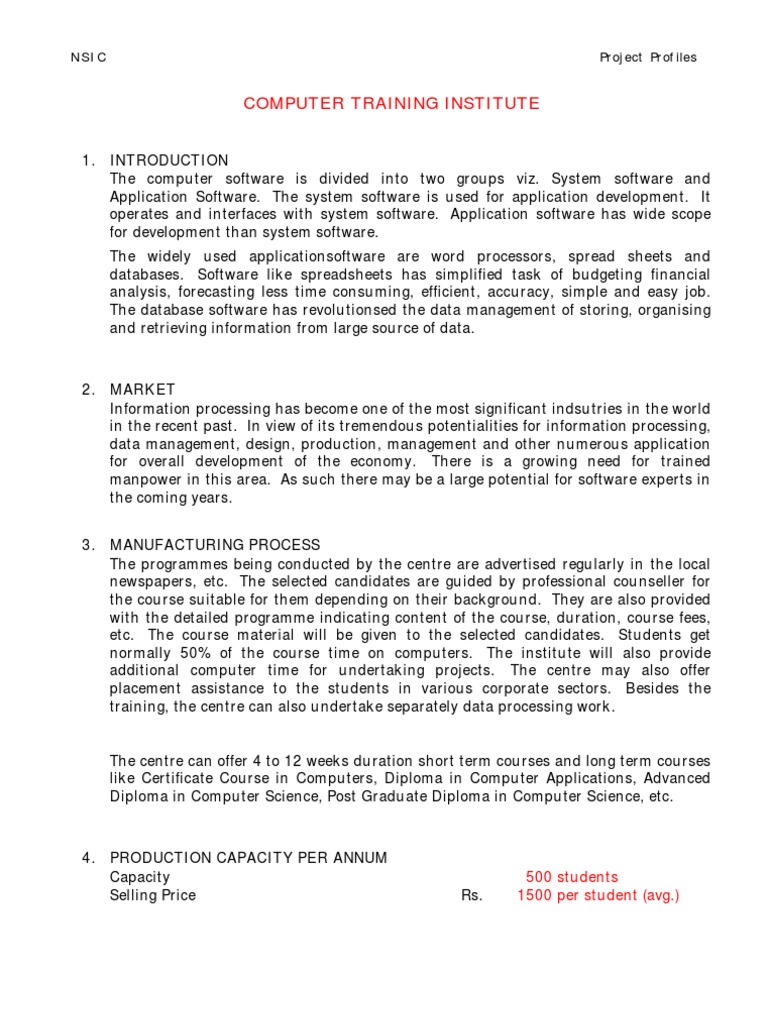 Computer Training Institute: Nsic Project Profiles | PDF