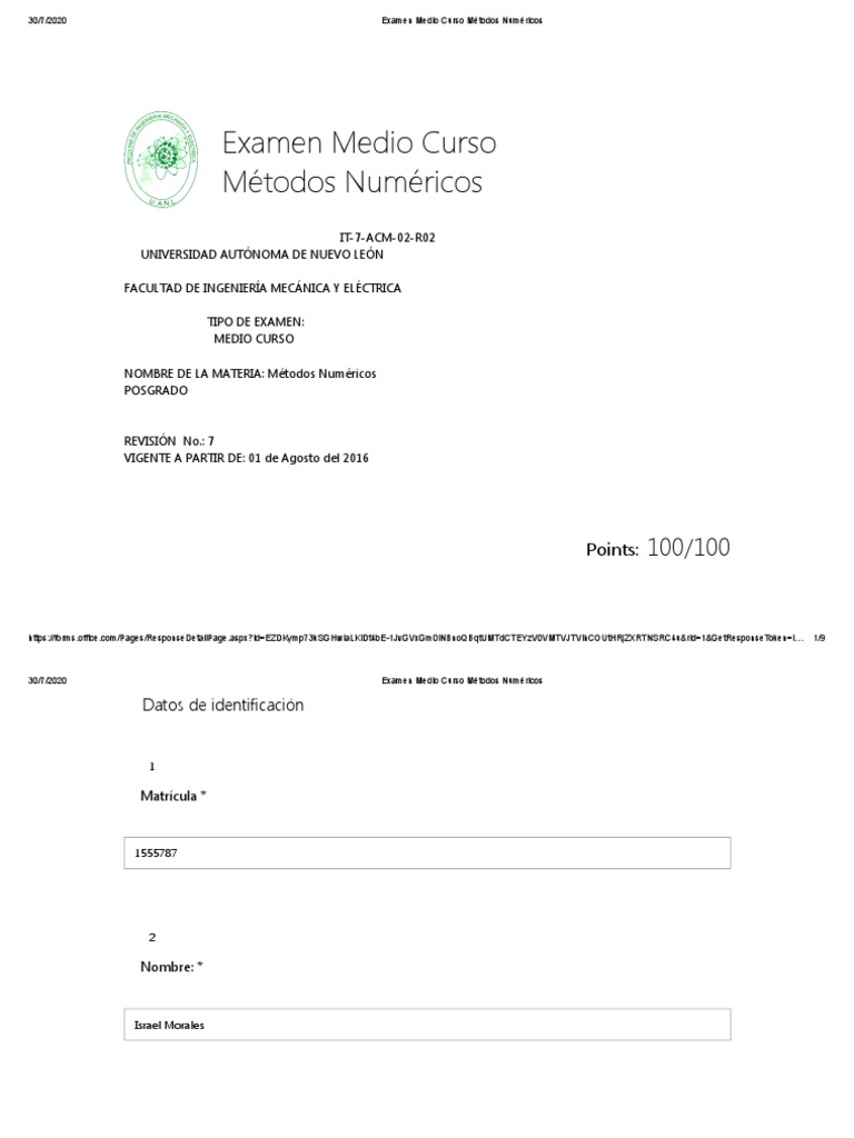 Examen Medio Curso Métodos Numéricos PDF | PDF | Informática y tecnología de la información ...