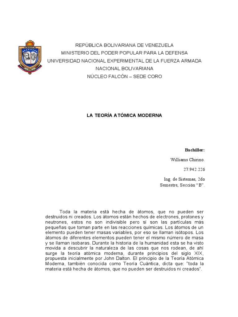 Teoría Atómica Moderna | PDF | Átomos | Electrón