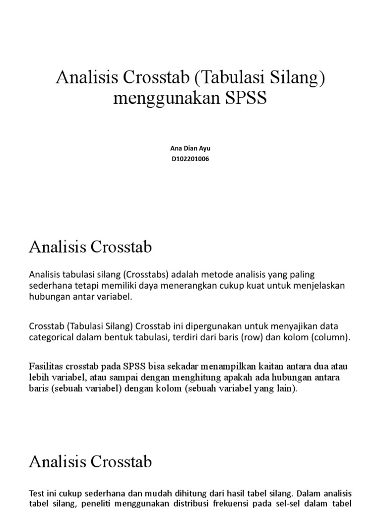 Analisis Crosstab (Tabulasi Silang) Menggunakan SPSS | PDF