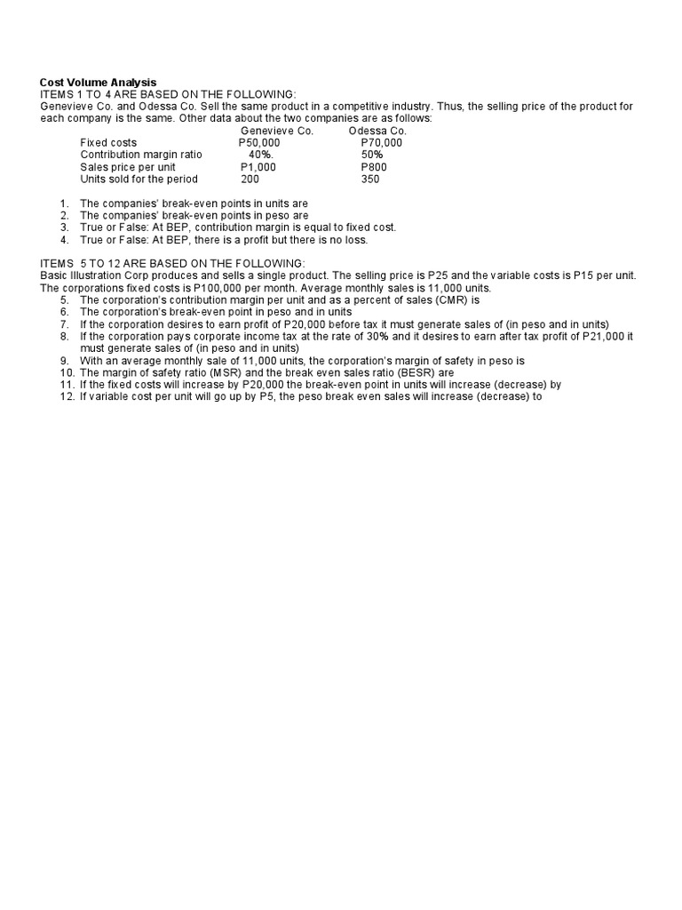 Cost-Volume-Profit Analysis - Sample Problems | PDF