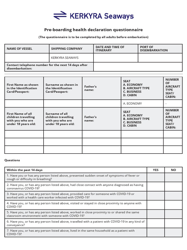 Pre-Boarding Health Declaration Questionnaire | PDF | Immunology ...