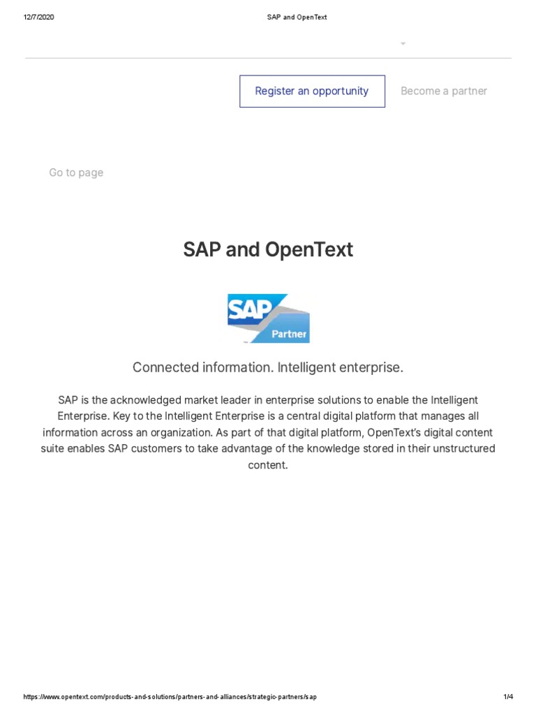 Sap and Opentext: Connected Information. Intelligent Enterprise | PDF ...