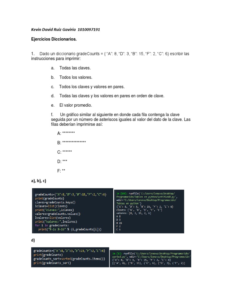 Ejercicios Diccionarios - Python | PDF
