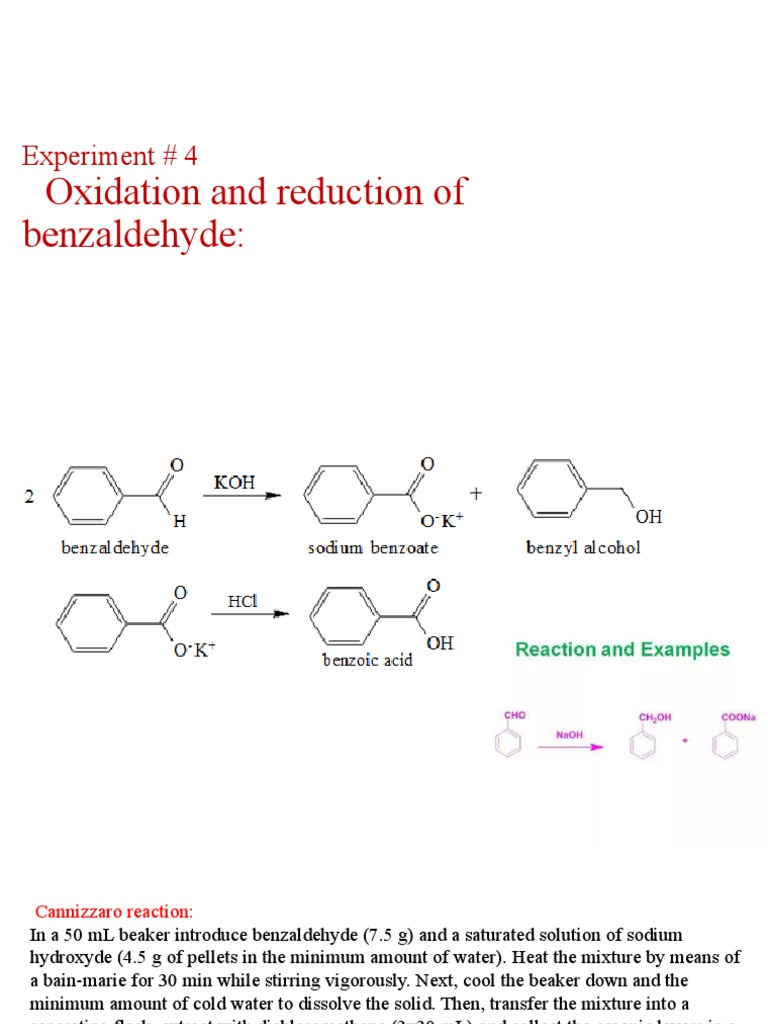Experiment # 4: Oxidation and Reduction of Benzaldehyde | PDF | Cooking ...