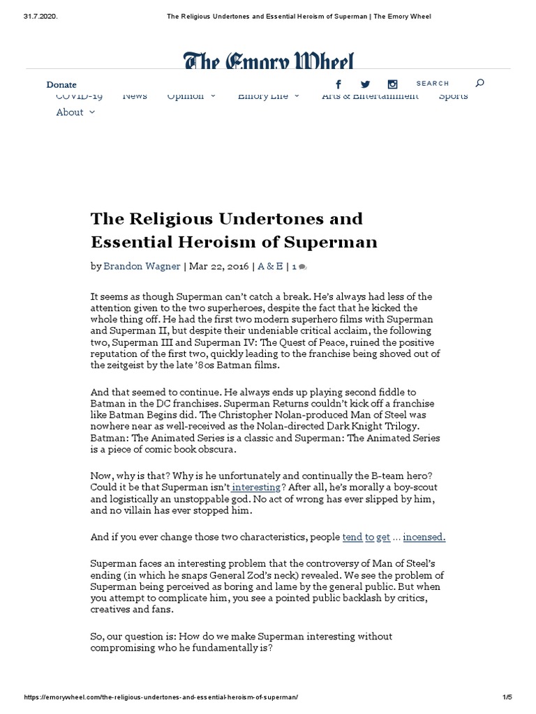The Religious Undertones and Essential Heroism of Superman - The Emory ...
