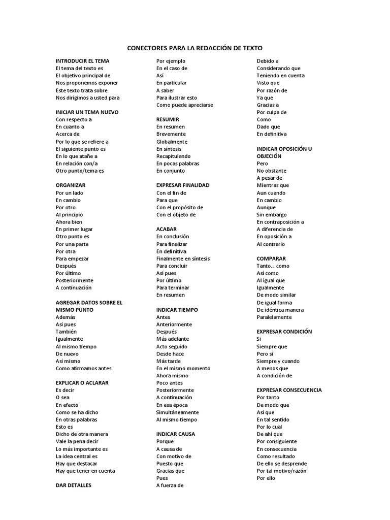 Conectores para La Redacción de Texto | PDF | Razón | Verdad
