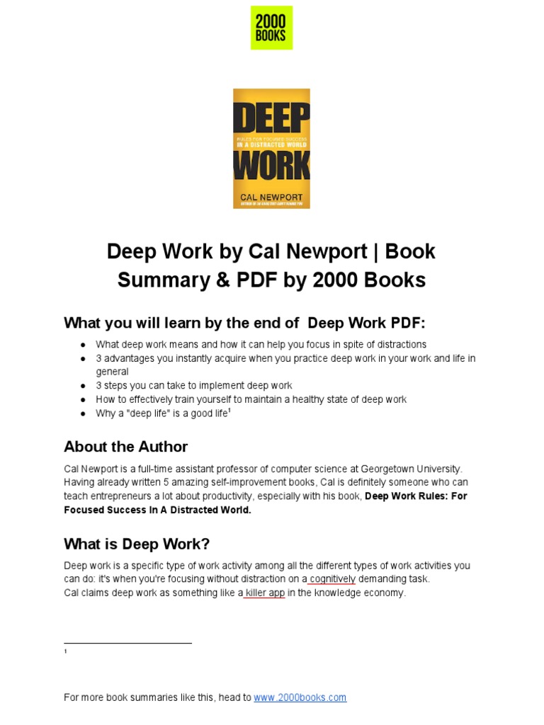 Deep Work Summary & Key Insights | PDF | Attention | Mind