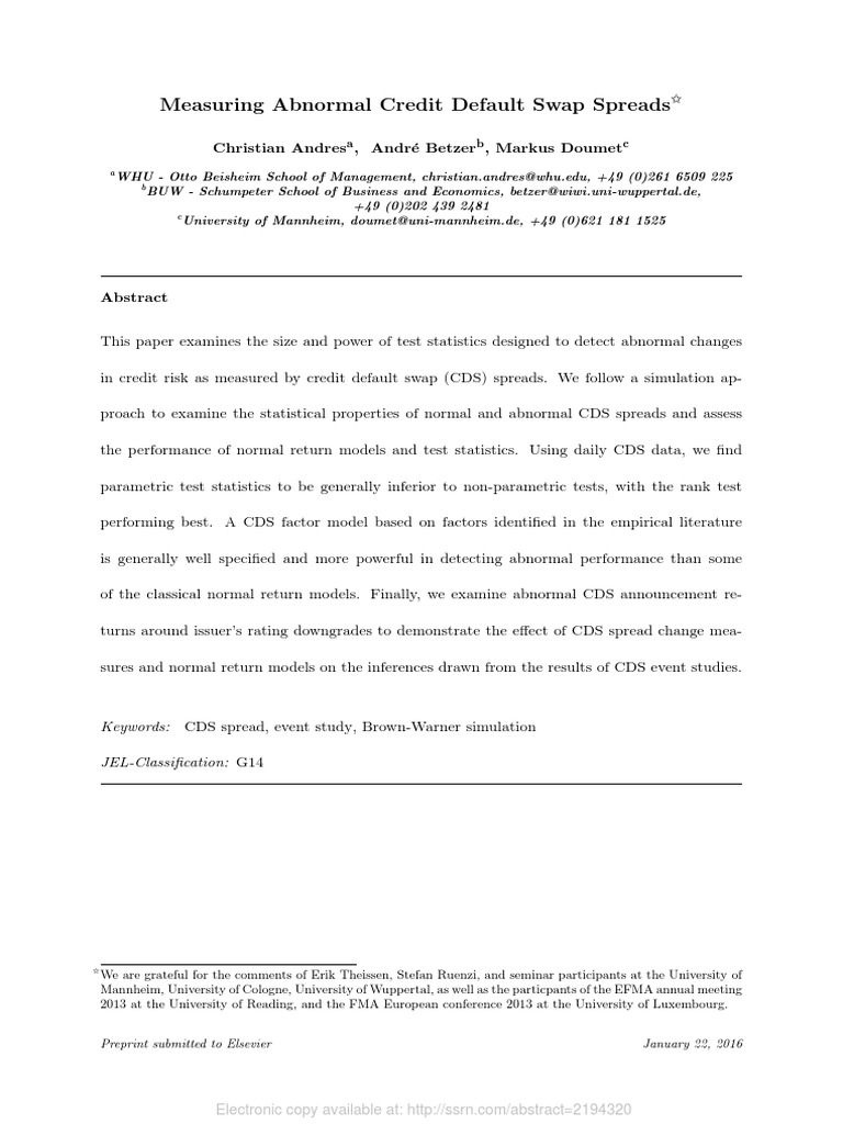 Measuring Abnormal Credit Default Swap Spreads | PDF | Credit Default ...