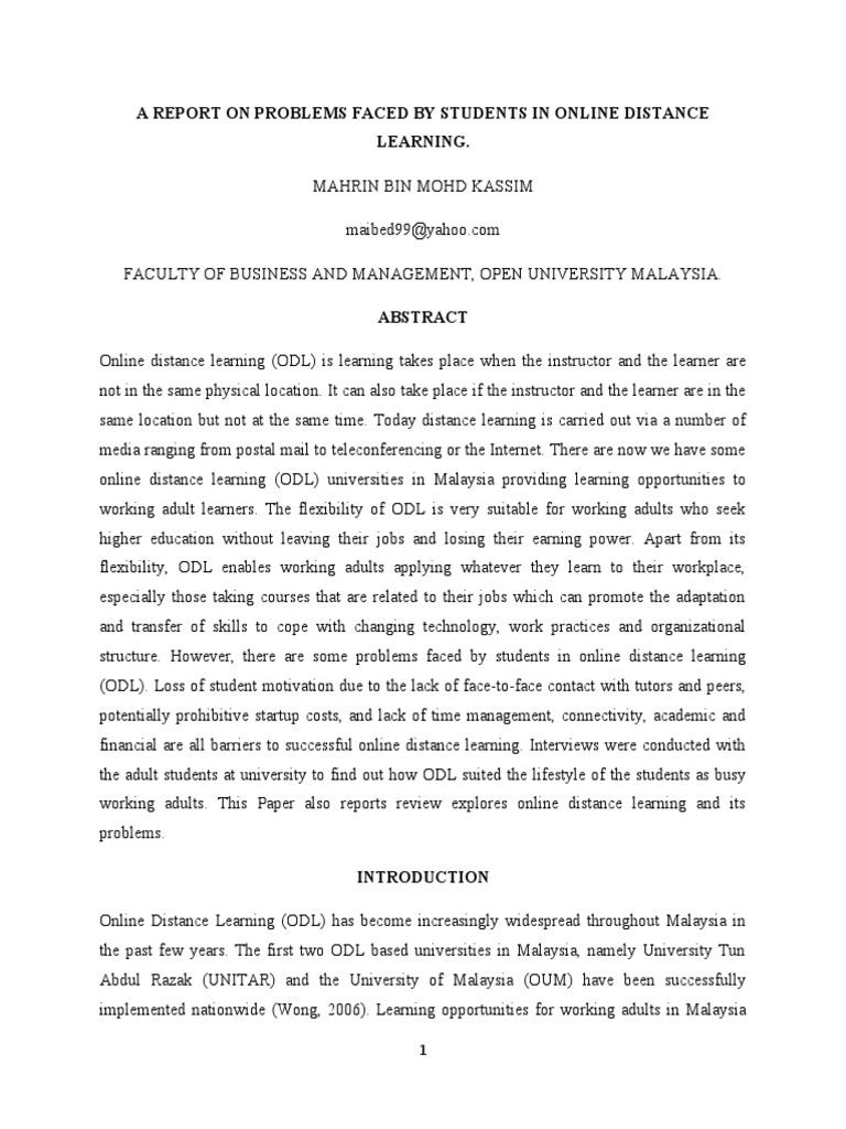 A Report On Problems Faced by Students in Online Distance Learning ...
