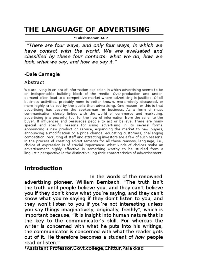 The Power of Language in Advertising | PDF | Advertising | Question