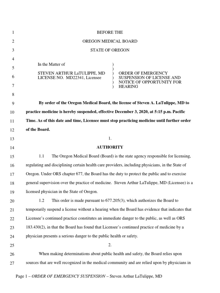 Oregon Medical Board Suspension | PDF | Science & Mathematics