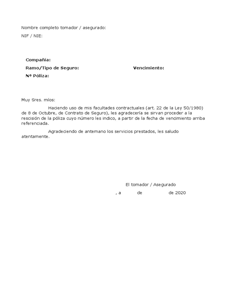 Modelo Carta de Baja 2020 PDF | PDF