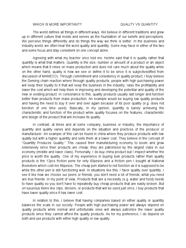 Quality vs. Quantity | PDF | Perception | Quantity