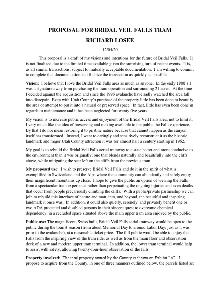 Richard Losee Proposal To Utah County For Bridal Veil Falls 12 04 20 ...