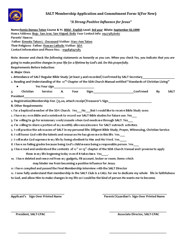 SALT Membership Application and Commitment Form-1 (For New) : "A Strong ...