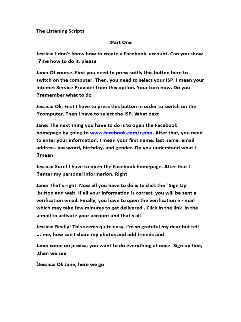 The Listening Scripts 1as | PDF | Facebook | Cyberspace