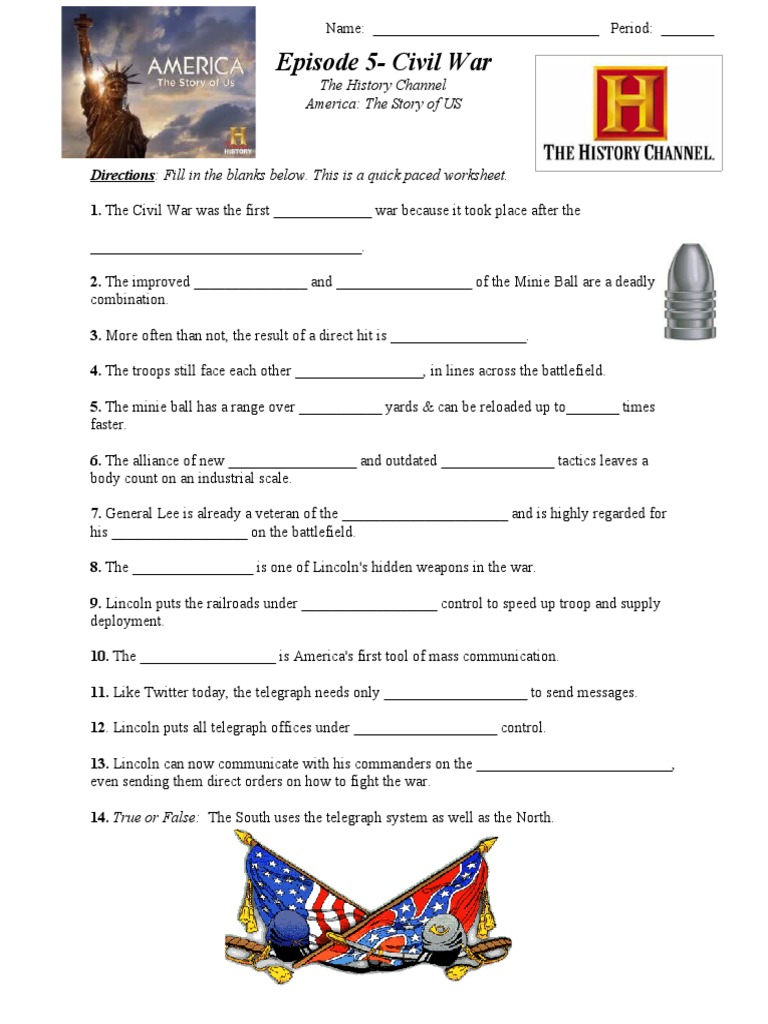 Civil War Worksheet for Episode 5 | PDF | Emancipation Proclamation ...
