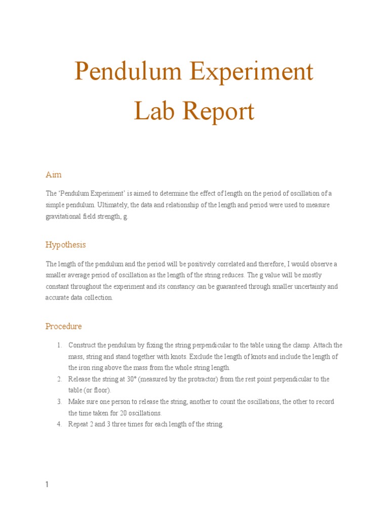 (Physics) Pendulum Experiment Lab Report PDF | PDF | Pendulum ...