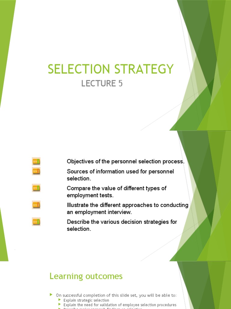 Lecture 5 SELECTION STRATEGY | PDF | Background Check | Validity (Statistics)