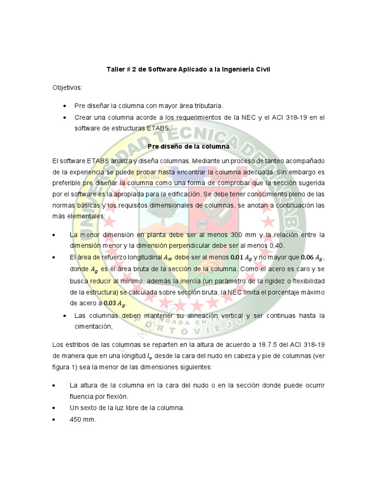 Pre diseño de una columna cuadrada con estribos para una carga axial de ...