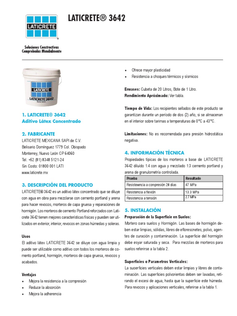 Laticrete 3642 | PDF | Hormigón | Cemento