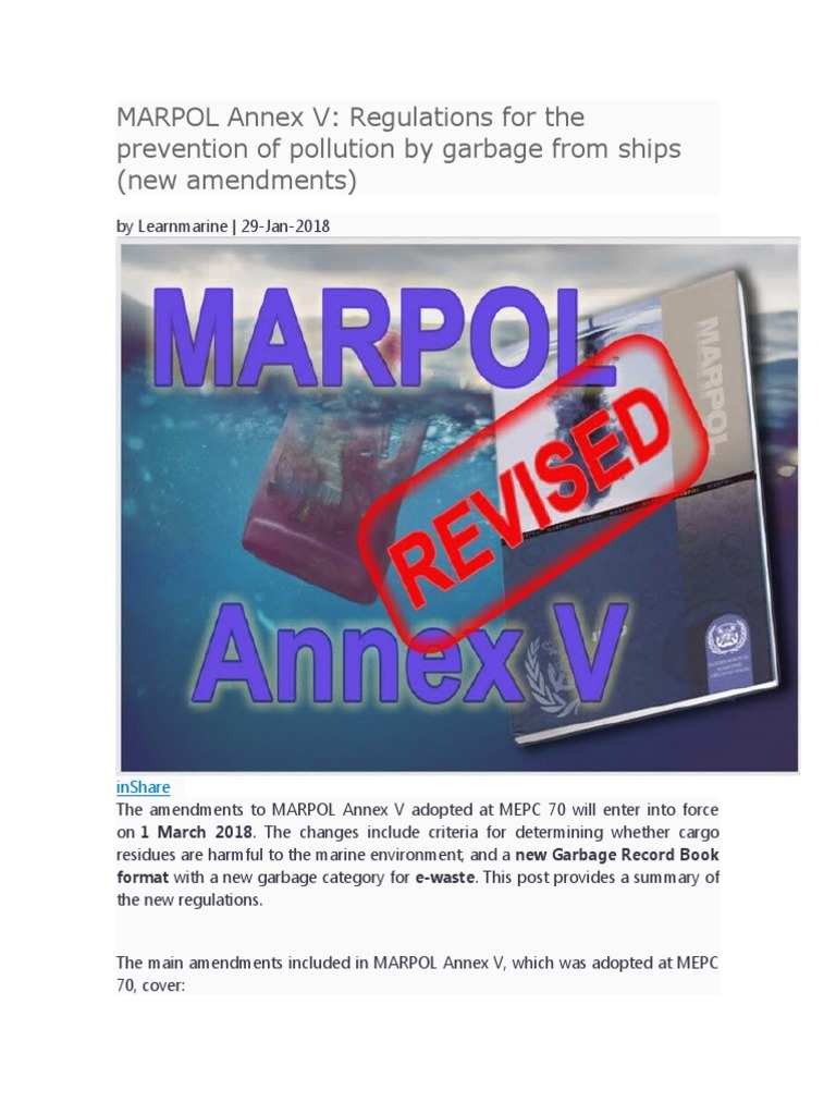 MARPOL Annex V: Regulations For The Prevention of Pollution by Garbage ...