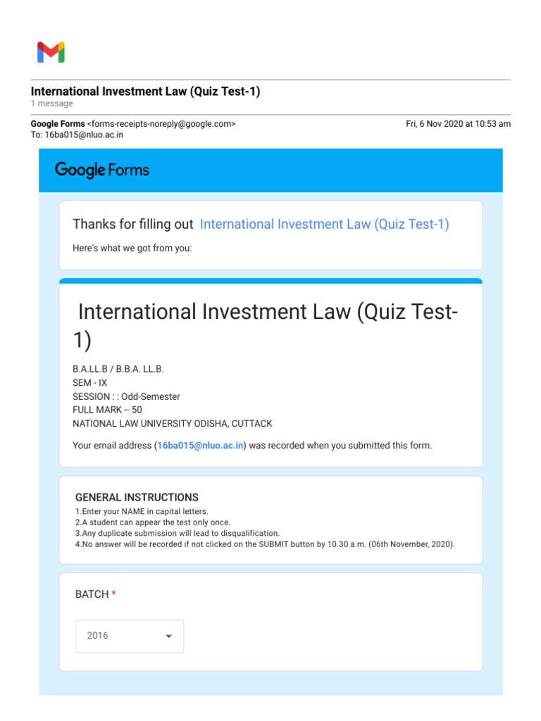 Gmail - International Investment Law (Quiz Test-1) | PDF | Jurisdiction ...