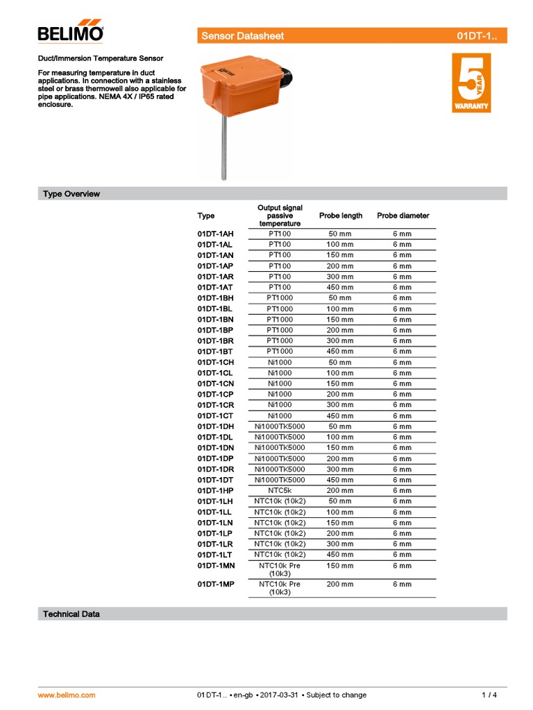 Sensor Datasheet 01DT-1..: Type Overview | PDF | International ...