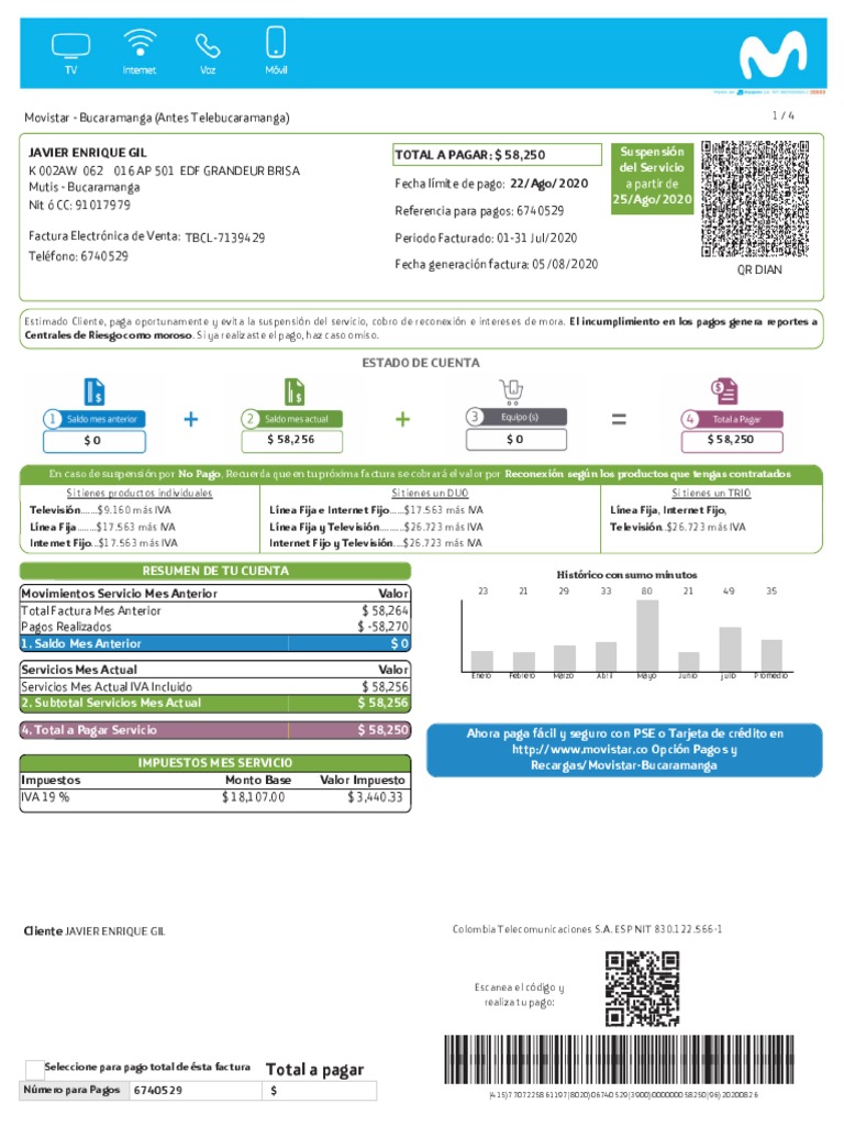 Factura Movistar | PDF | Factura | Tarjeta de débito