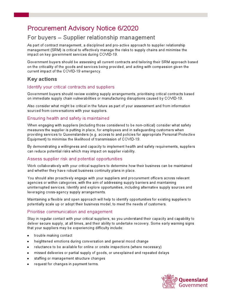 Procurement Advisory Notice 6/2020: For Buyers - Supplier Relationship ...