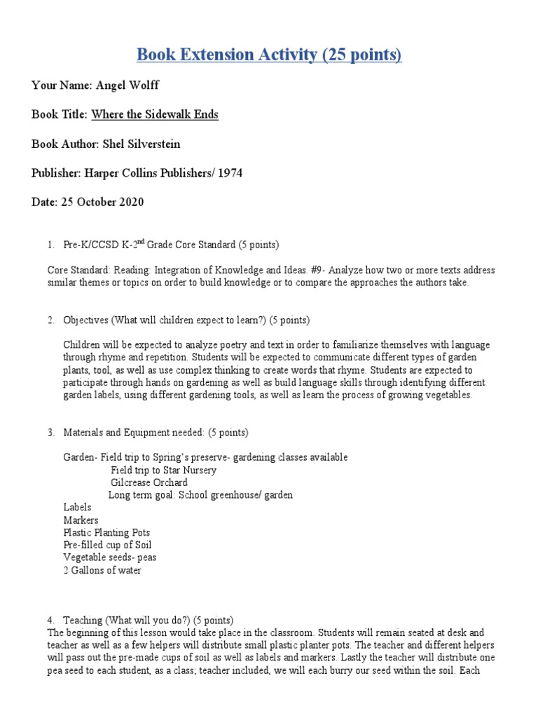 Book Extension Activity - Where The Sidewalk Ends | PDF | Gardens ...